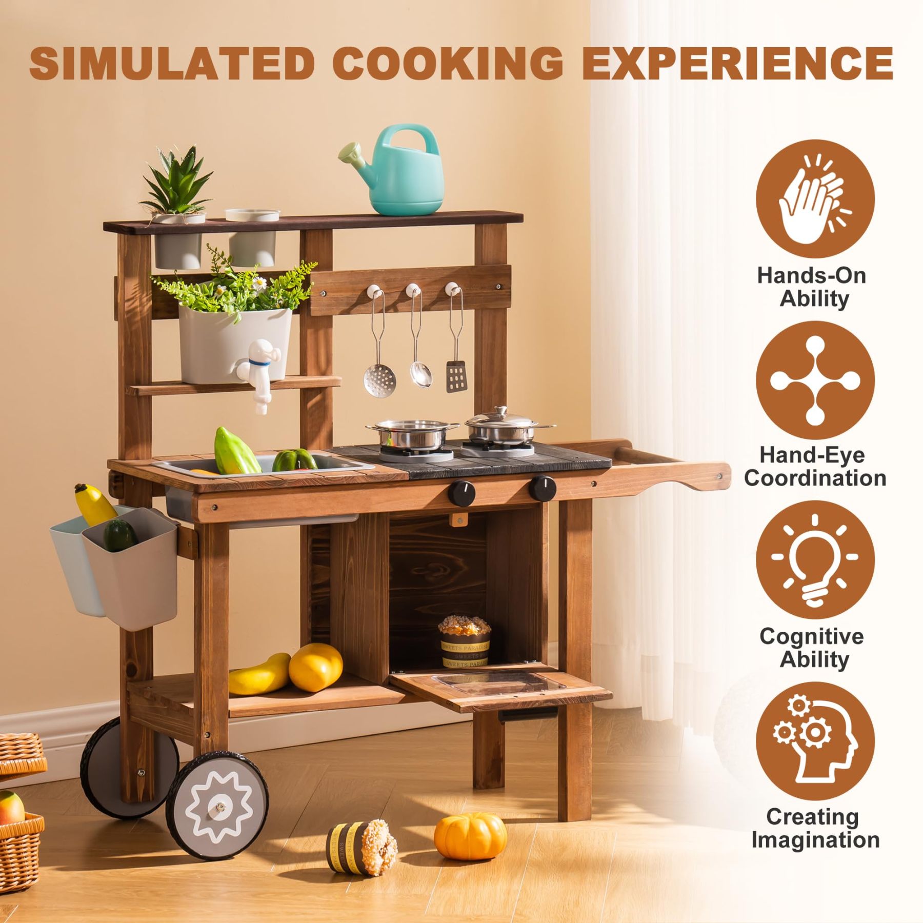 ROBUD Outdoor Wooden Kids Mud Kitchen Playset with Removable Sink ...