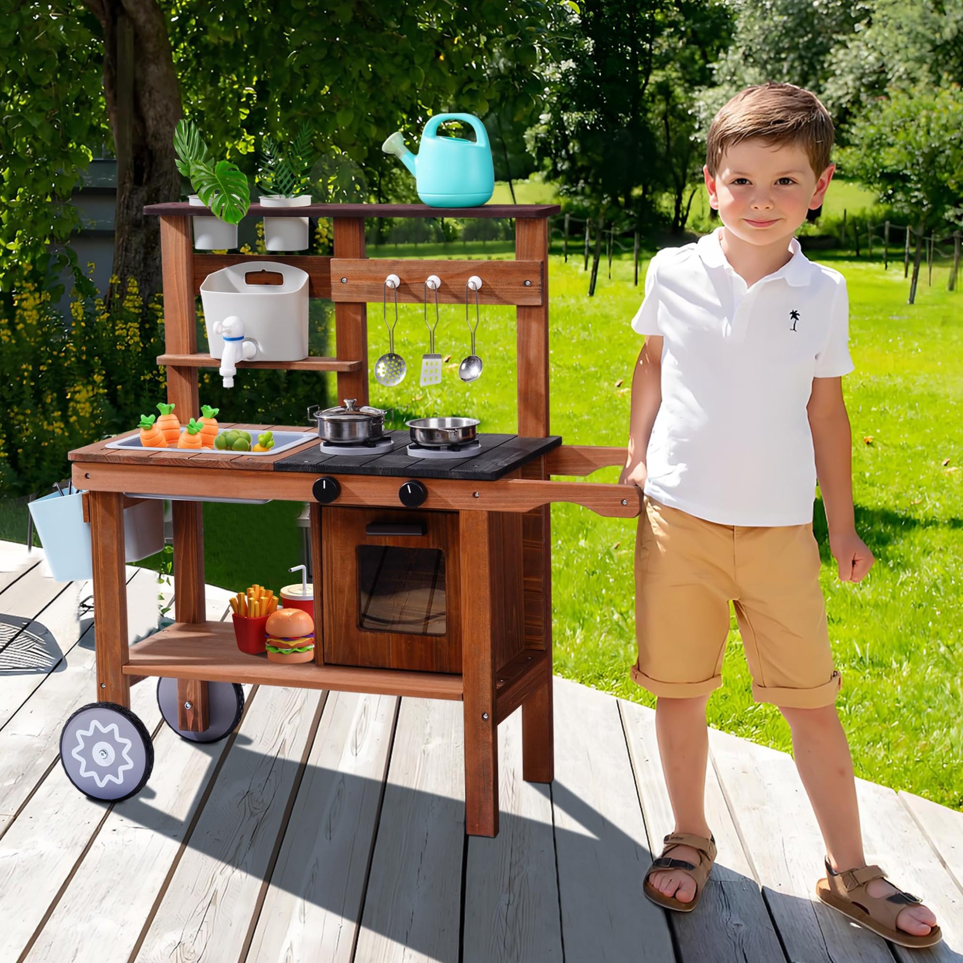 ROBUD Outdoor Wooden Kids Mud Kitchen Playset with Removable Sink ...