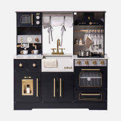 ROBUD Modern Large Play Kitchen Set for Kids Black | Realistic Wooden ...