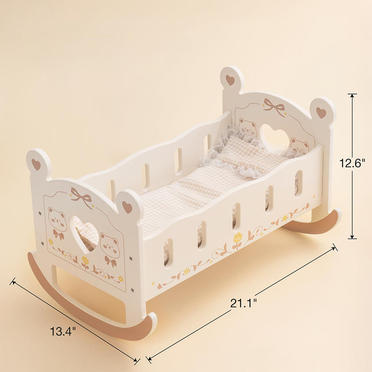 ROBUD Wooden Baby Doll Cradle with Bedding | Doll Rocking Cradle for 18 ...