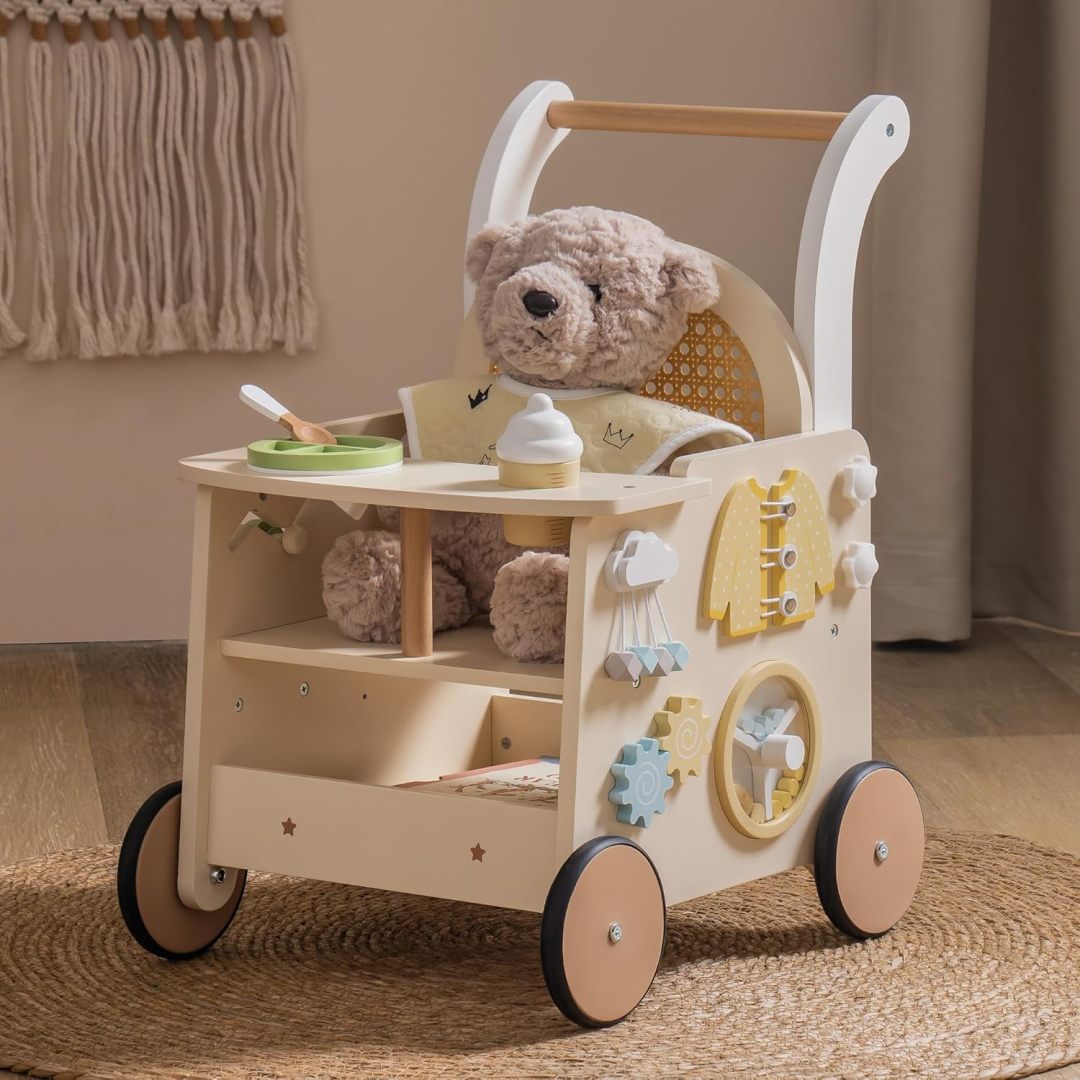 ROBUD Wooden Baby Push Walker Rattan | Infant Push Walker Cart ...