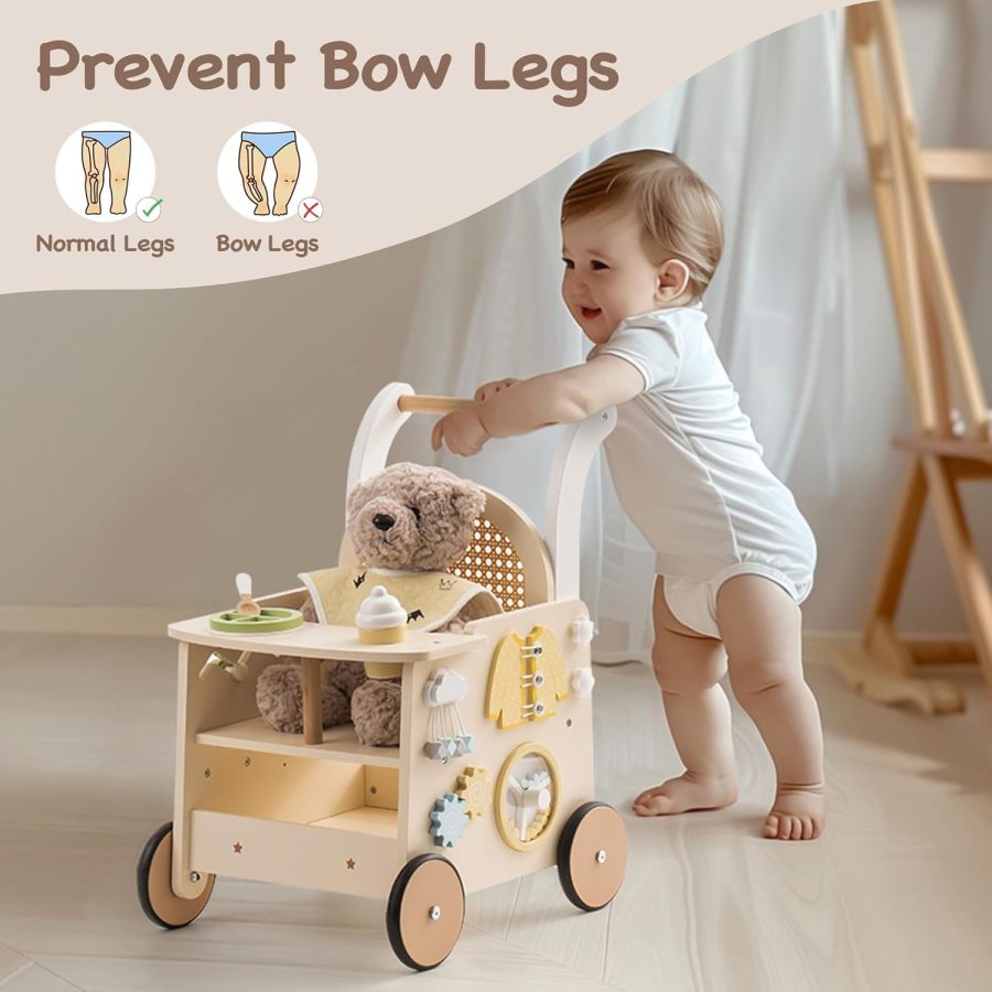 ROBUD Wooden Baby Push Walker Rattan | Infant Push Walker Cart ...