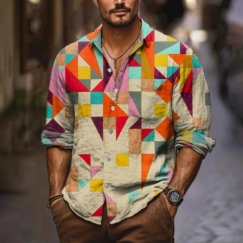 Men's The Color Ombre Geometry Is Irregular Vintage Stripe Print Long ...