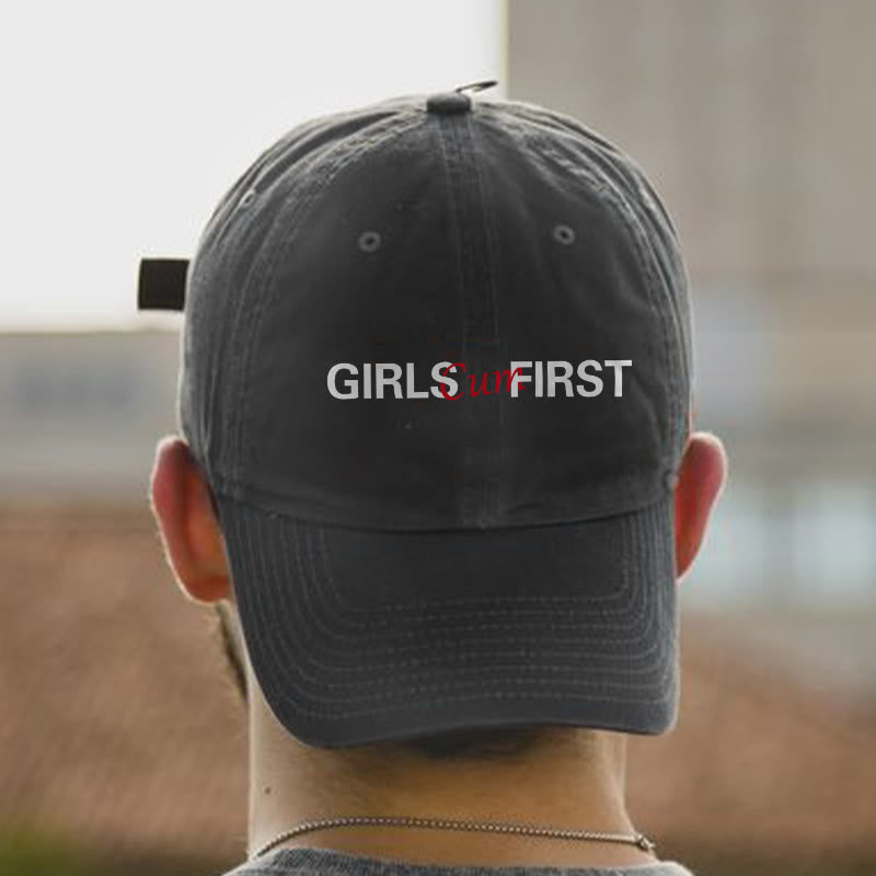 Girls Cum First Print Washed Cap