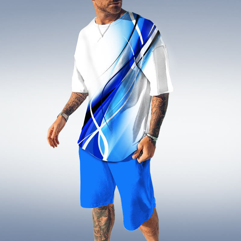 Casual Asymmetric Dynamic Line Print T-shirt Set