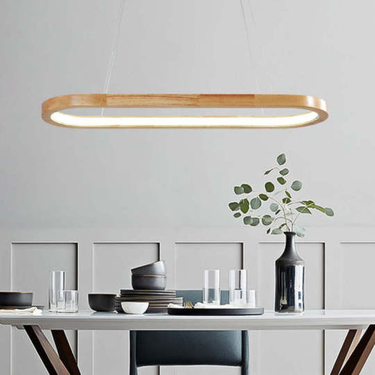 Nordic Log Wooden Led Strip Linear Pendant Lamp For Dining Room | Lightzey