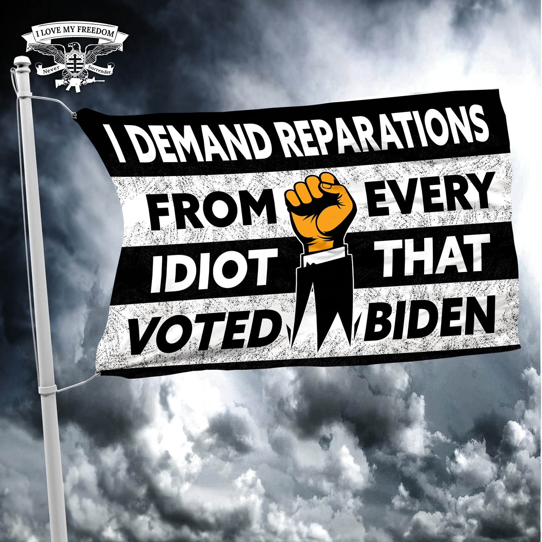 I Demand Reparations Trump Fist Flag – Wildvoy