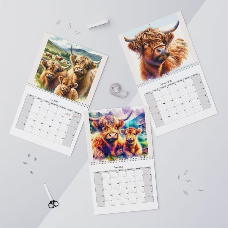 🐮Highland Cow Calendar 2026 – Rustic Farmhouse Wall Art & Monthly Pla ...
