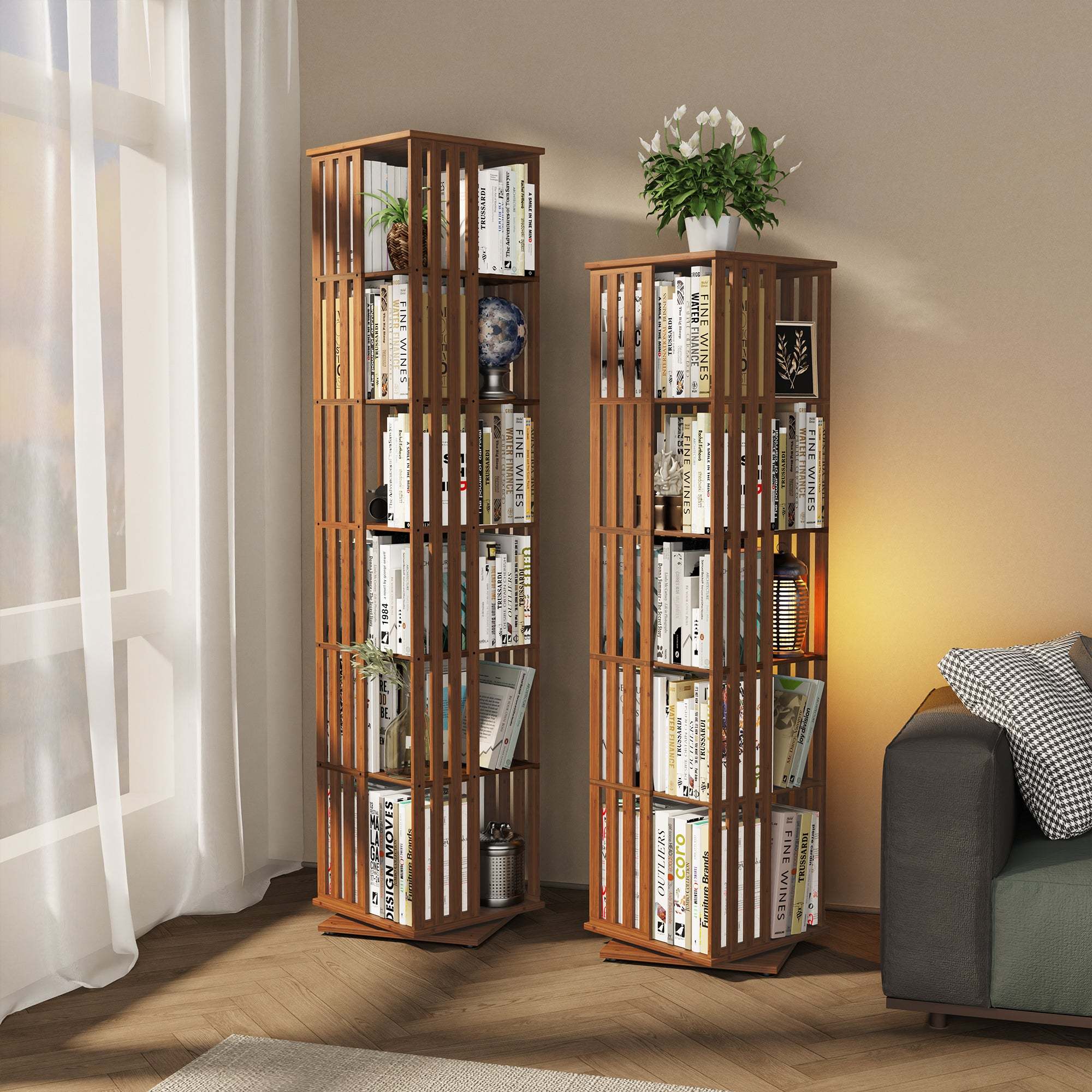 Kylize 360° Rotating Bookshelf with Storage Cabinets