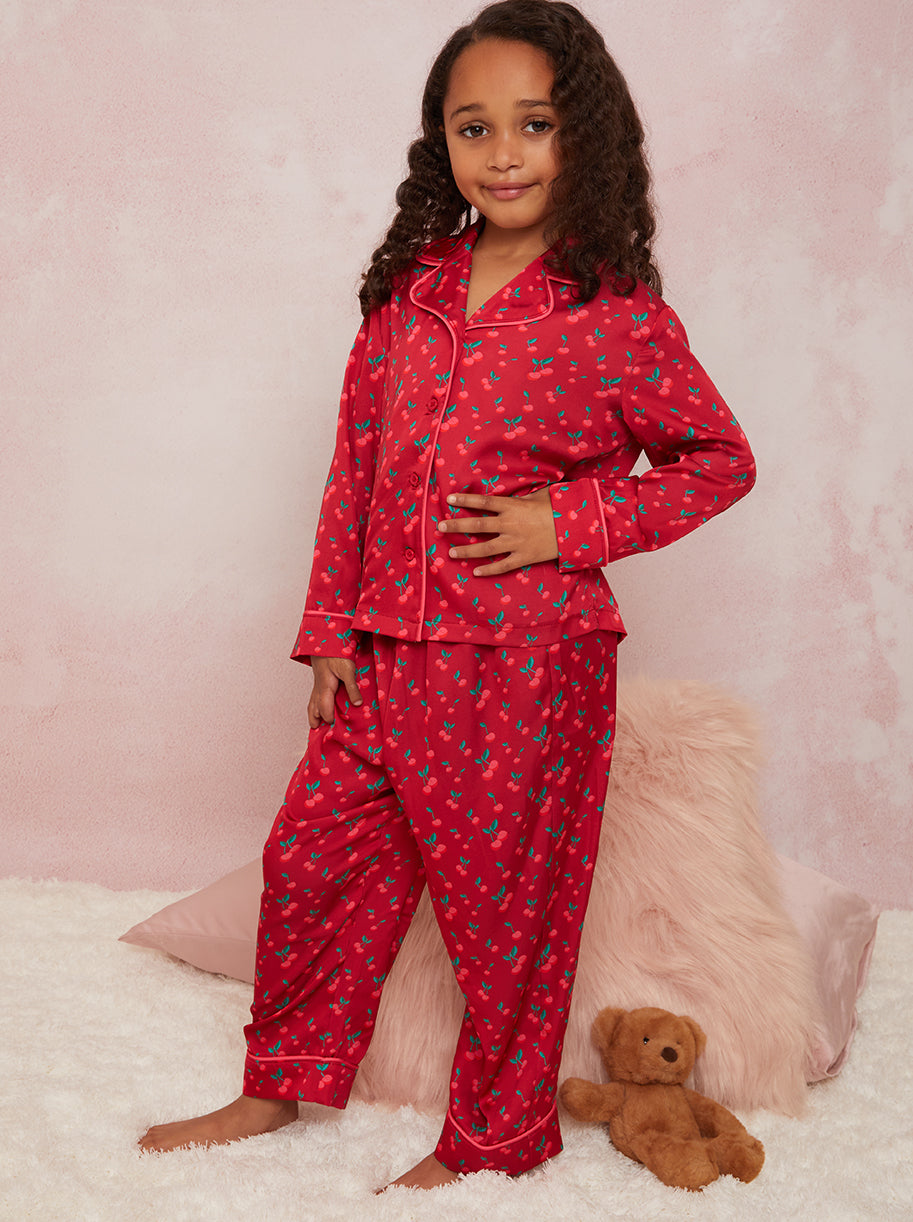 Girls Cherry Pyjama Set in Red Chi Chi London UK