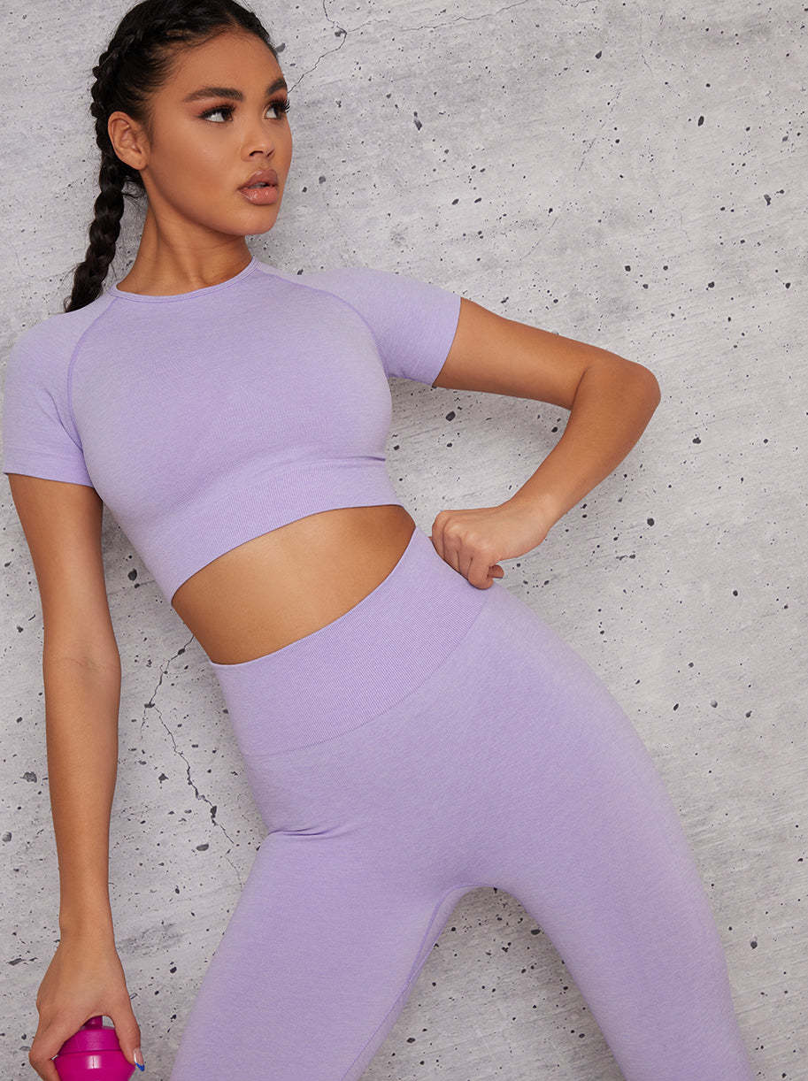Short Sleeved Cropped Sports Top in Purple | Chi Chi London UK