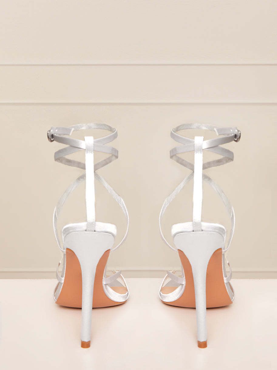 High Heel Cross Over Strap Sandals in Silver | Chi Chi London UK