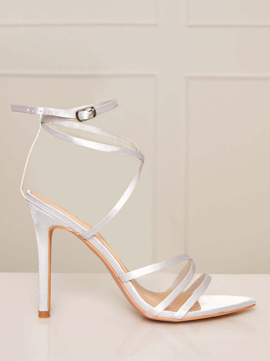 High Heel Cross Over Strap Sandals in Silver | Chi Chi London UK