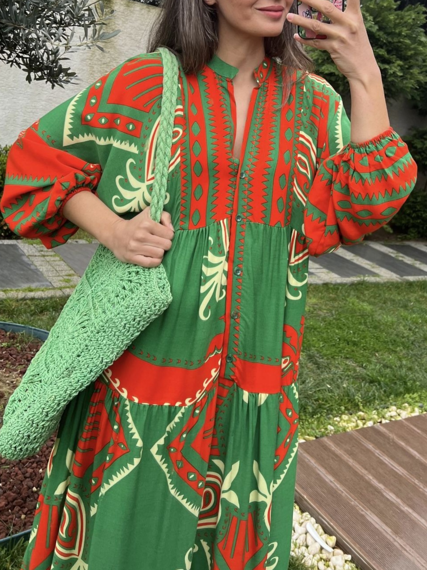 Green-Red Pattern Katleya Maxi Dress – desigmore