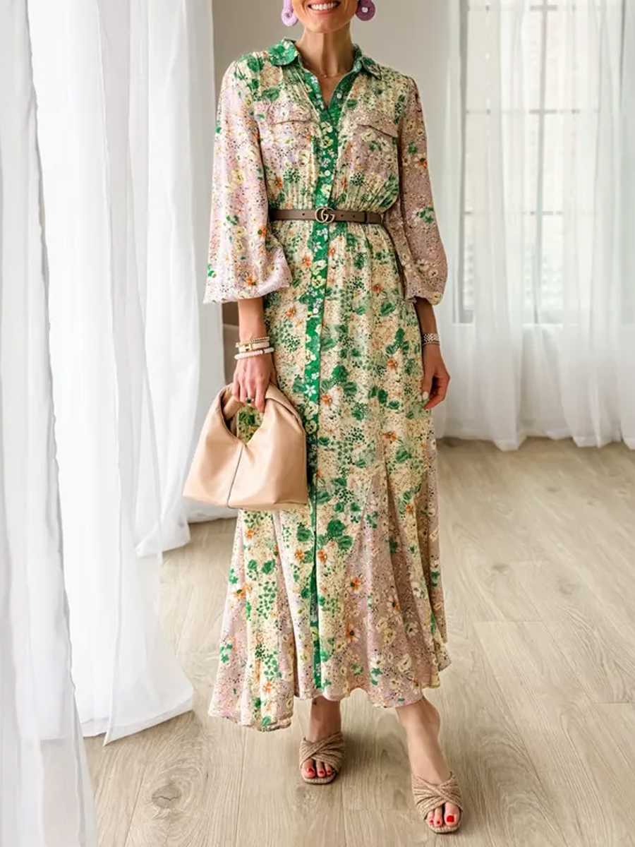 Floral Godet Pocket Shirtdress