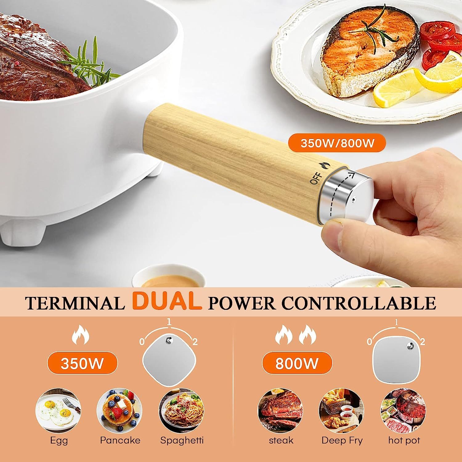 Audecook 2L Electric Hot Pot with 8-Inch Non-Stick Pan - White