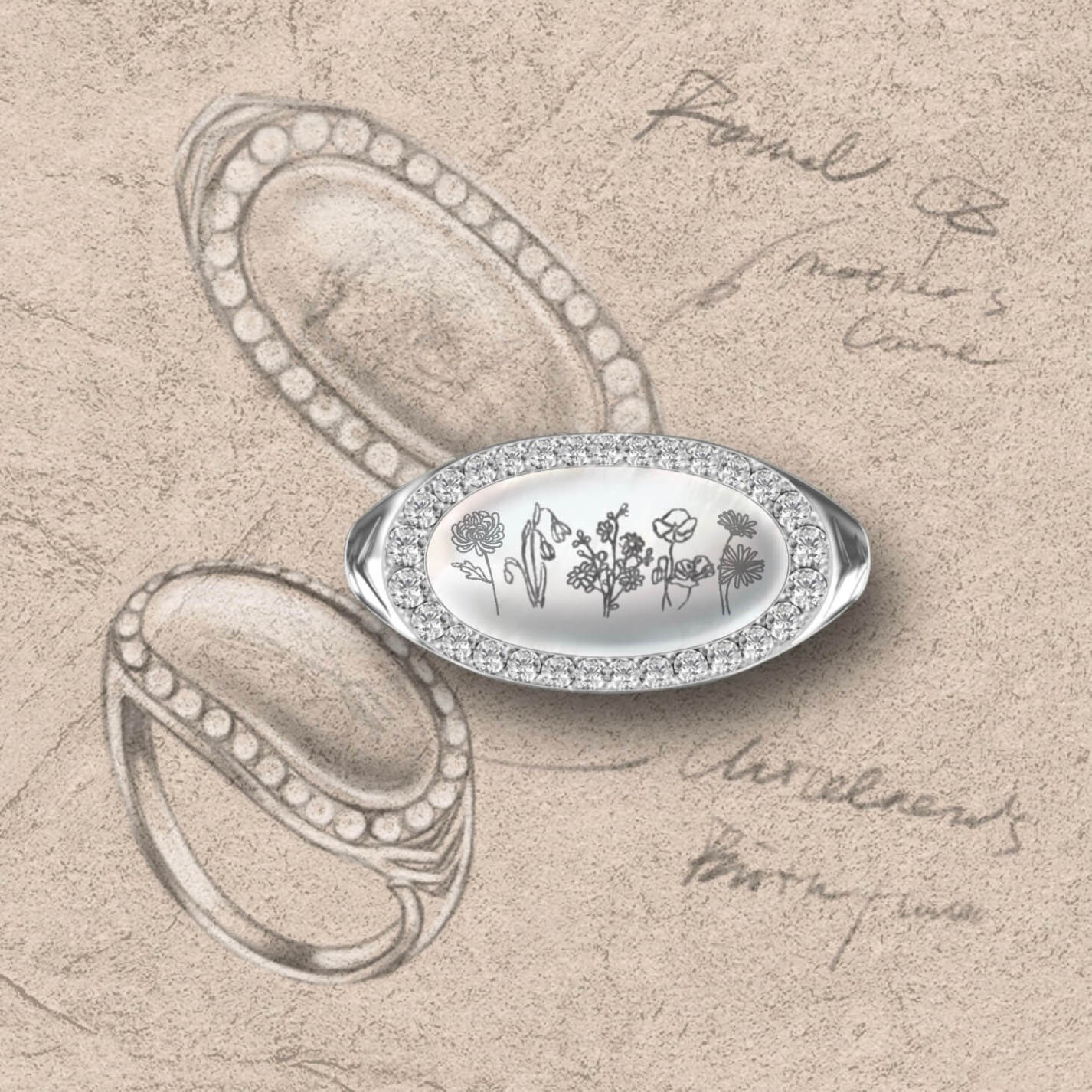 Family Wildflowers Garden Engraved Birth Flowers Shell Ring ...