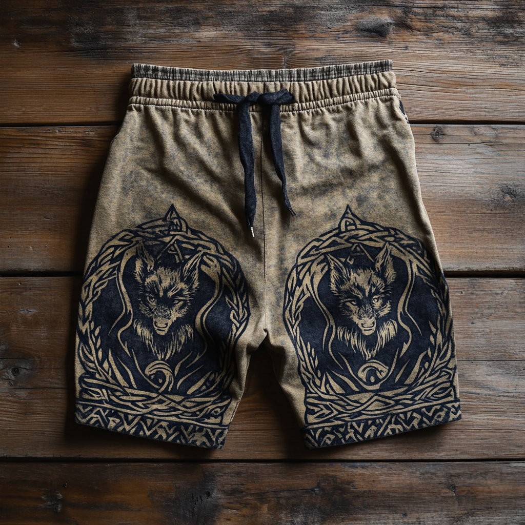 Men's Viking Nordic Fenrir Wolf 3D Print Vintage Sport Shorts – shouhosen