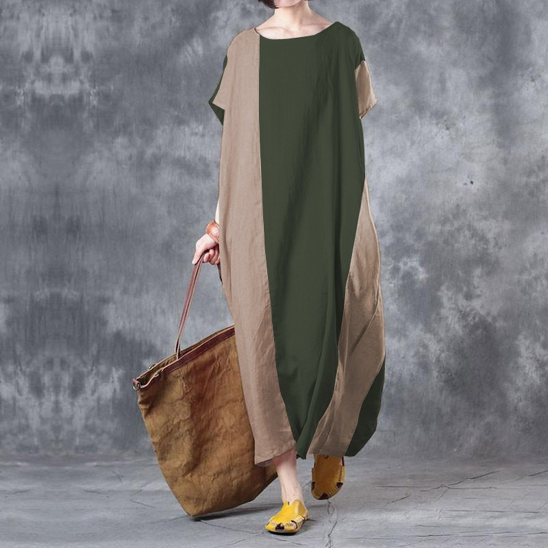 Color Block Long Loose Dress