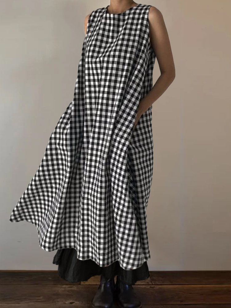 Vintage Check A Line Maxi Tank Dress – Mossvan