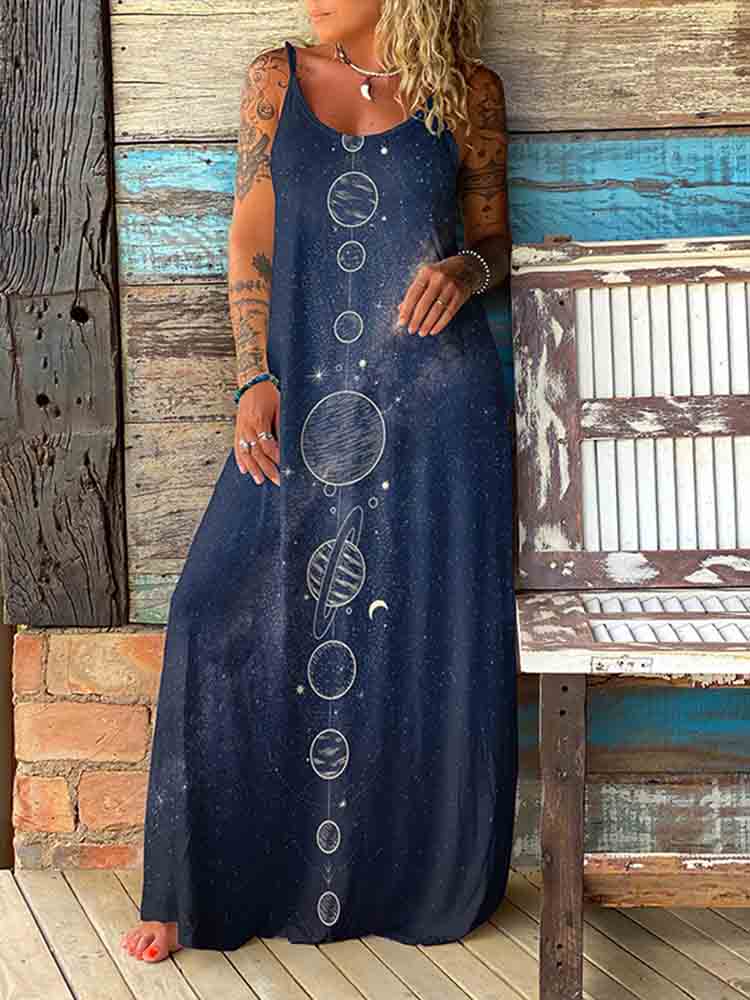 Starry Sky Print Slip Maxi Dress