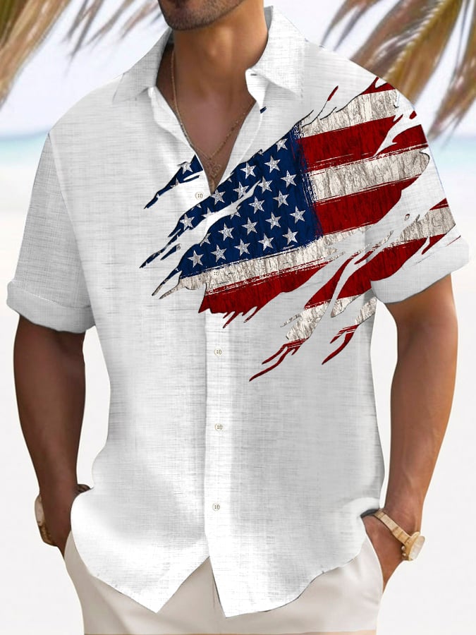 Men's Vintage Flag Print Casual Shirt