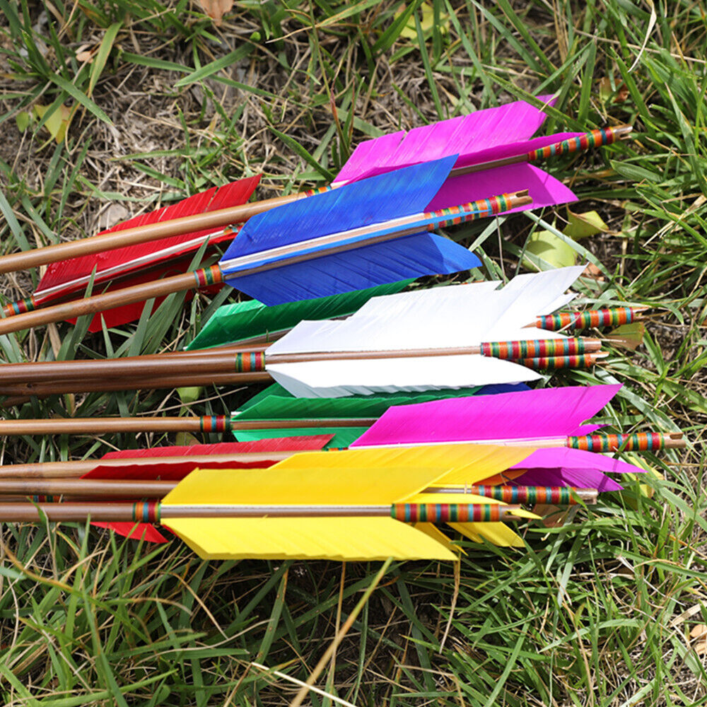 12pcs 33'' Archery Bamboo Arrow 4 Feather Longbow Traditional Recurve