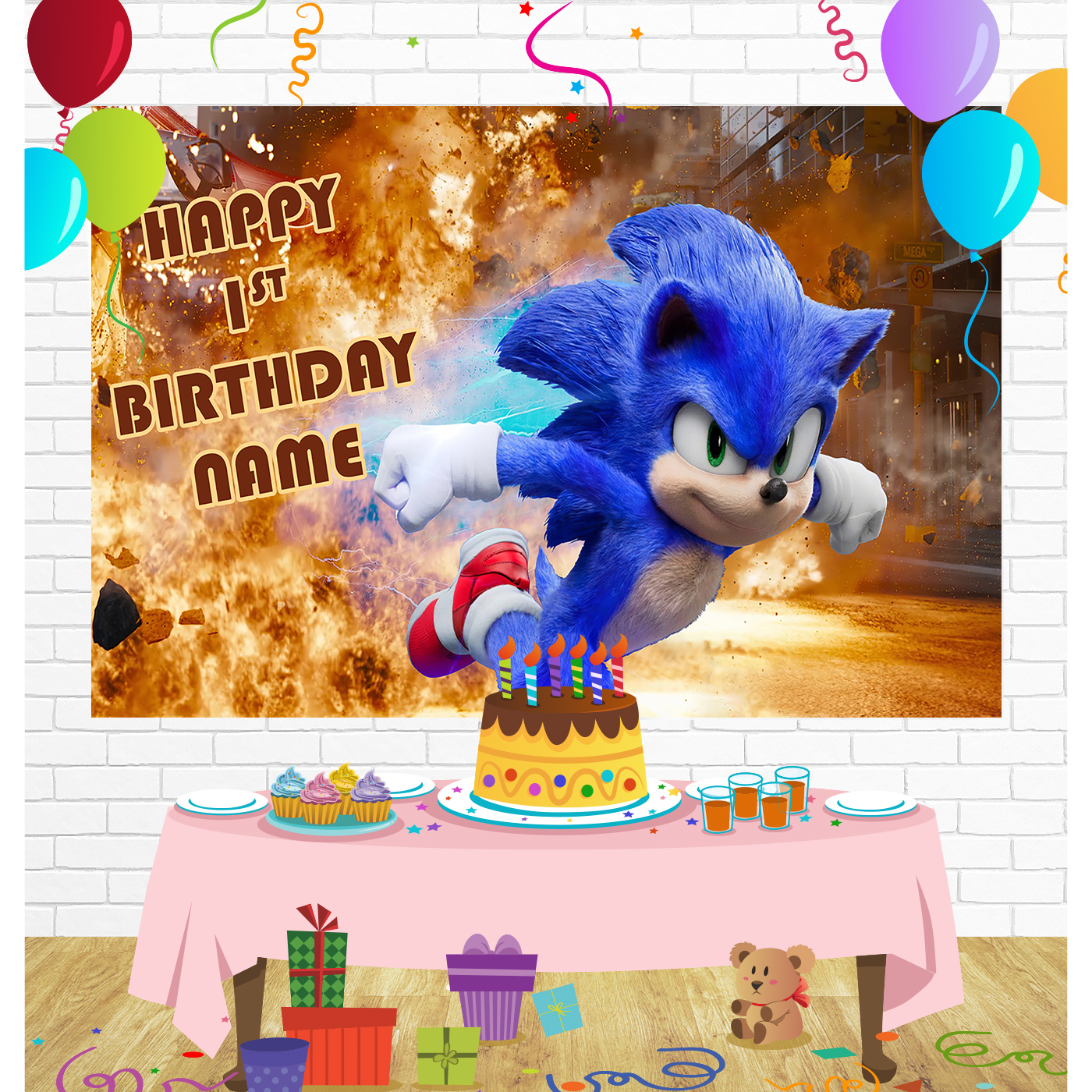 Sonic The Hedgehog Birthday Backdrop for Party Supplies Decorations ...