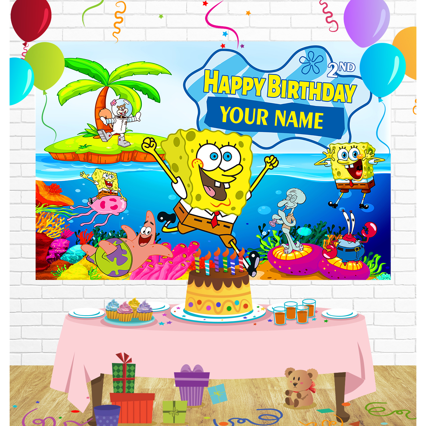 SpongeBob SquarePants Birthday Backdrop for Party Supplies Decorations ...