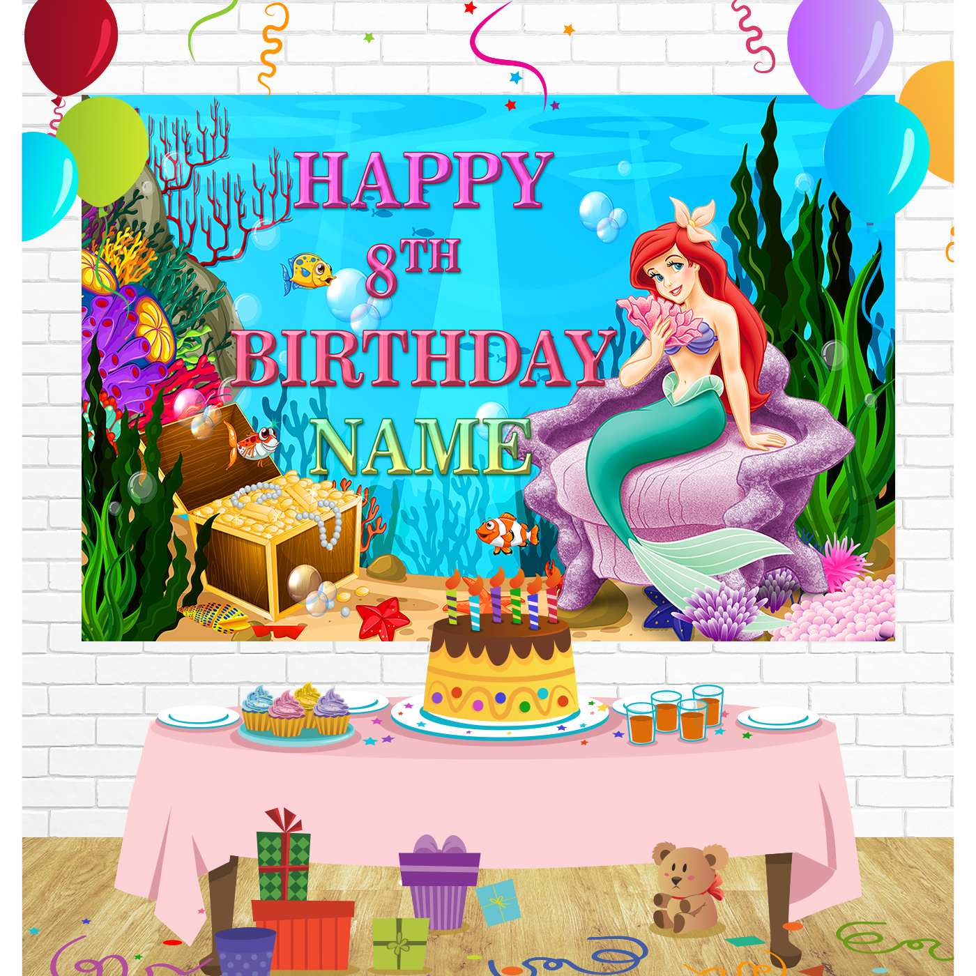 Princess Ariel Birthday Backdrop for Party Supplies Decorations – KBACKDROP