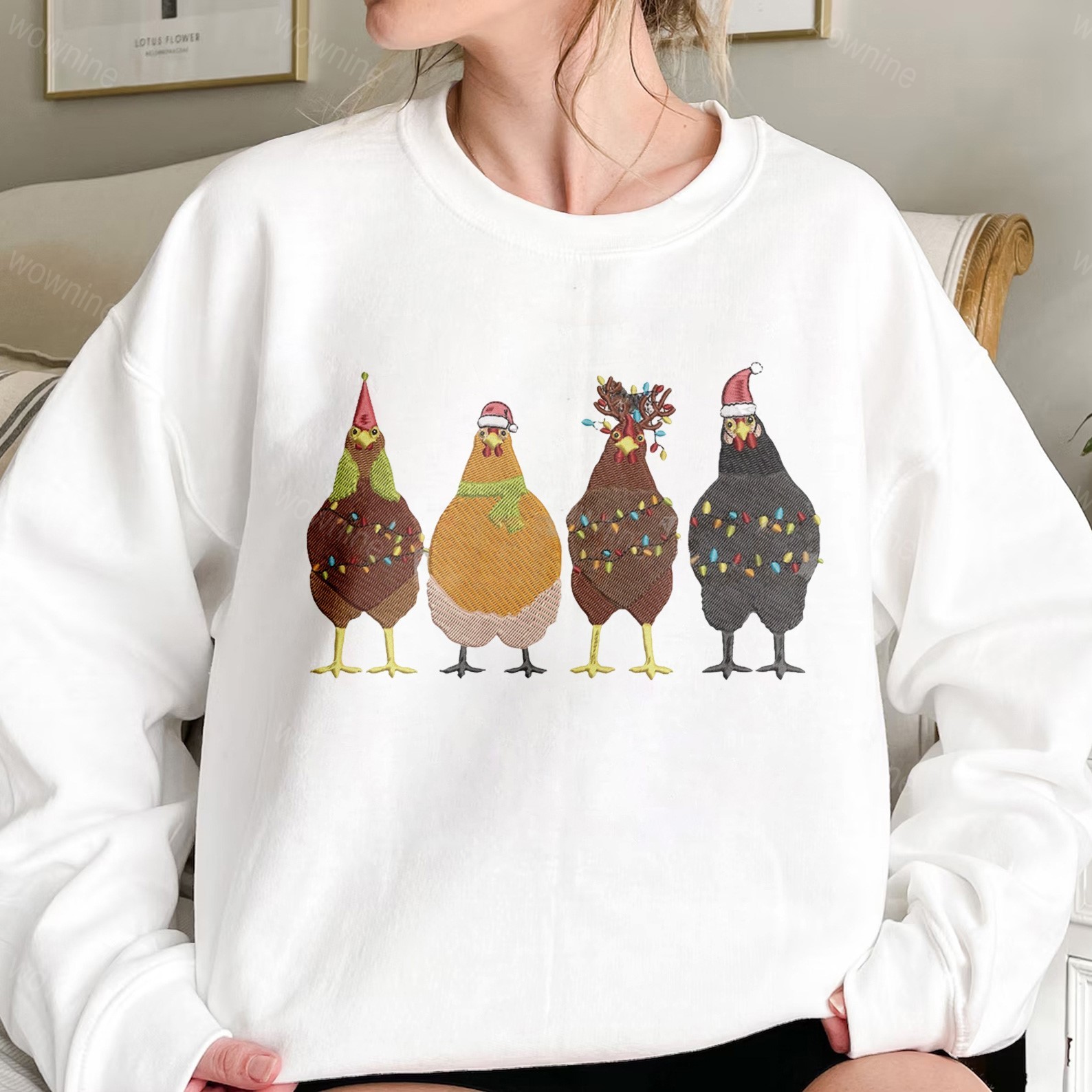 Embroidered Christmas Chicken Sweatshirt – forstylish