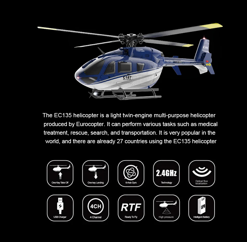 RC ERA C187 EC135 Gyro Stabilized Scale RC Helicopter - RTF – RC ERA ...