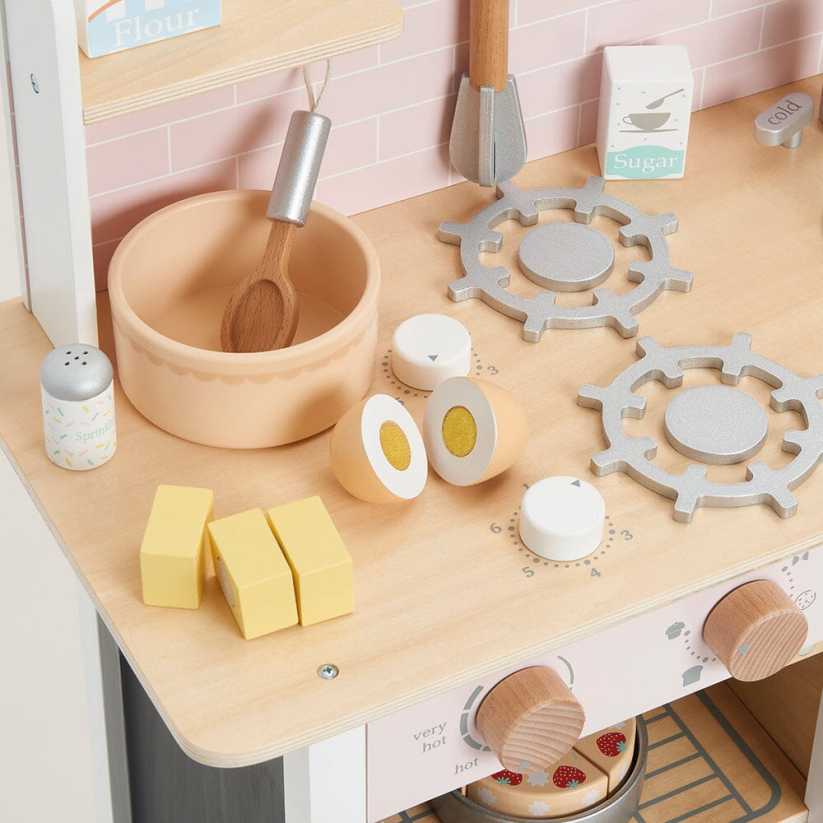 Let's Bake Wooden Play Kitchen Set, Pale Pink | Great Little Trading ...
