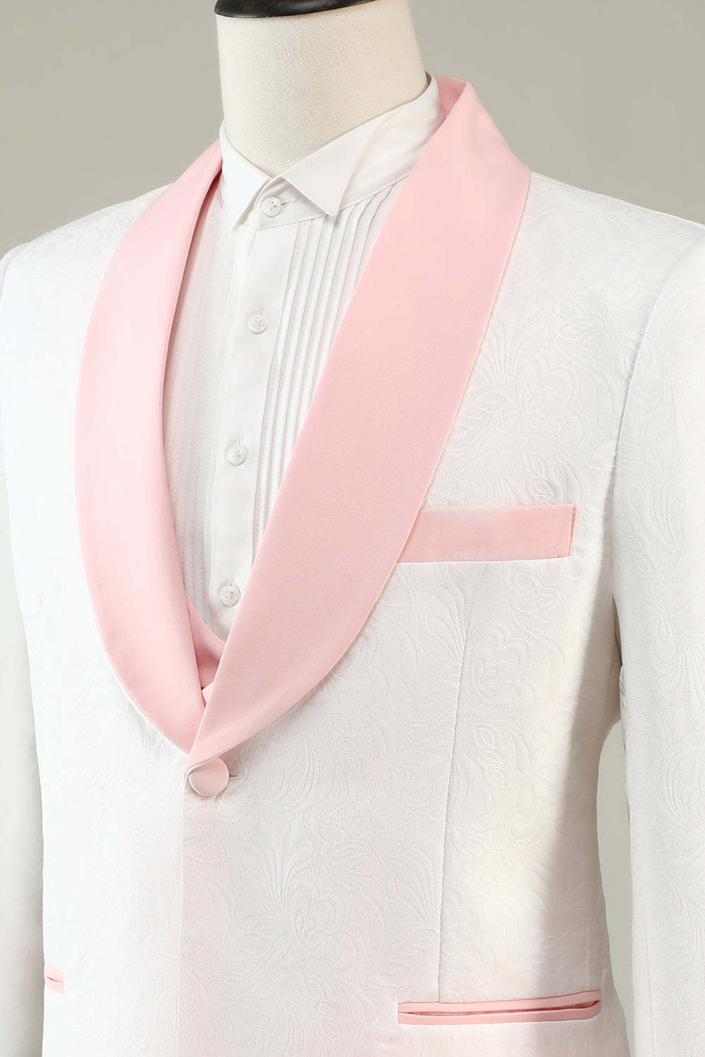Hellymoon Light Pink Prom Tuxedo Shawl Lapel 3 Piece Jacquard Men's ...