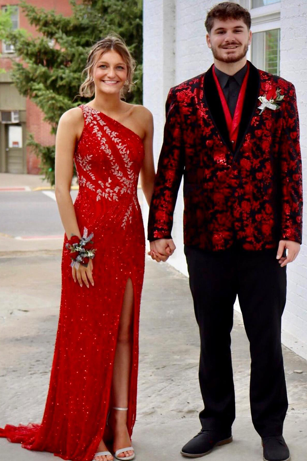 Hellymoon Chic Black Red Pattern Shawl Lapel 2 Pieces Men's Prom Suits