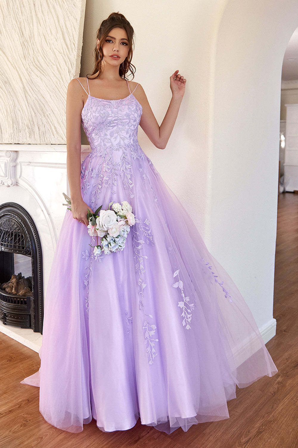 Hellymoon Women Lavender Prom Dress Purple Tulle A-line Spaghetti ...