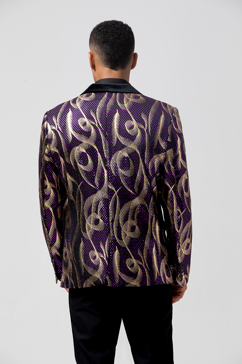 Homrain Men Purple Notched Lapel Jacquard Men's Prom Suits