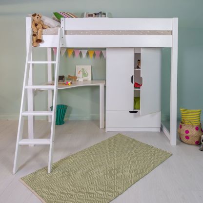 High sleeper cabin bed with wardrobe and desk store