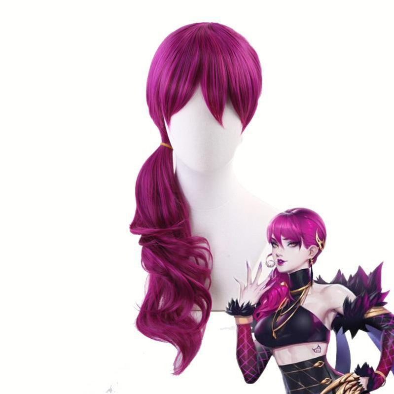 LOL KDA Evelynn Long Braid Hot Pink Cosplay Wigs Women Heat Reddish ...