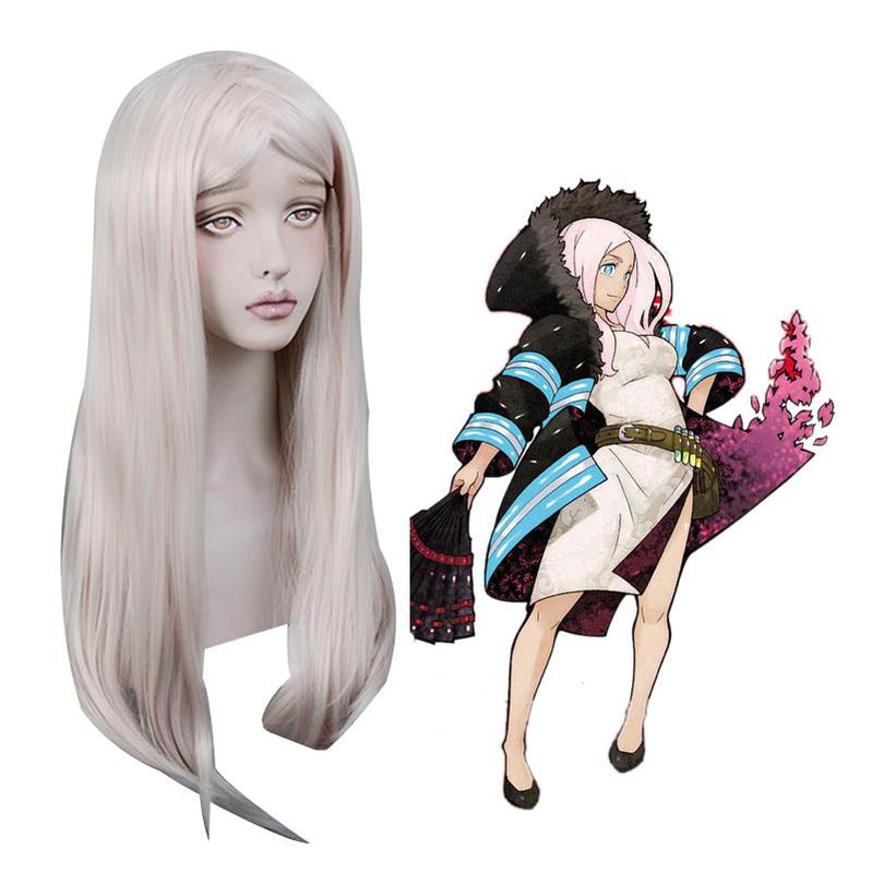 Anime Fire Force Princess Hibana Long Light Pink Cosplay Wigs-otakuplan
