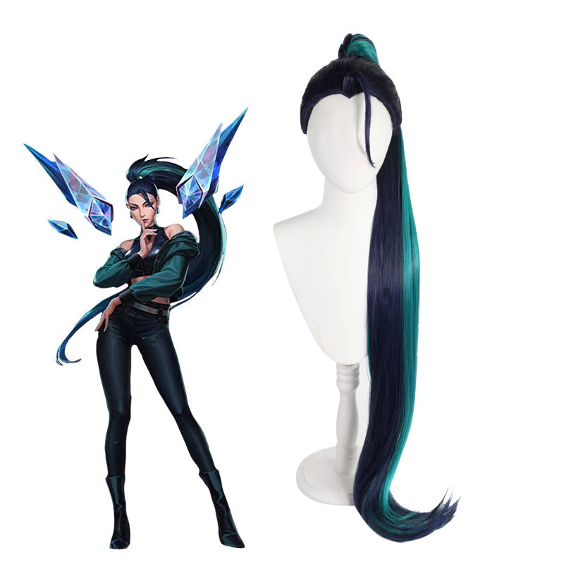 LOL KDA The Baddest Kaisa 100cm Long Blue Green Cosplay Wigs-otakuplan