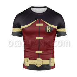 Dc Robin Red And Black Cosplay Short Sleeve Compression Shirt – otakuplan