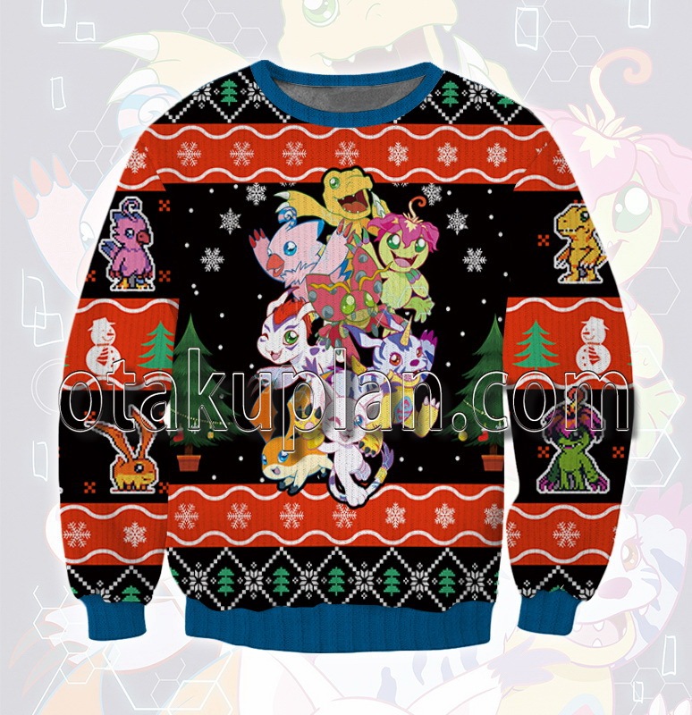 Digimon Blue and Red 3D Printed Ugly Christmas Sweater-otakuplan