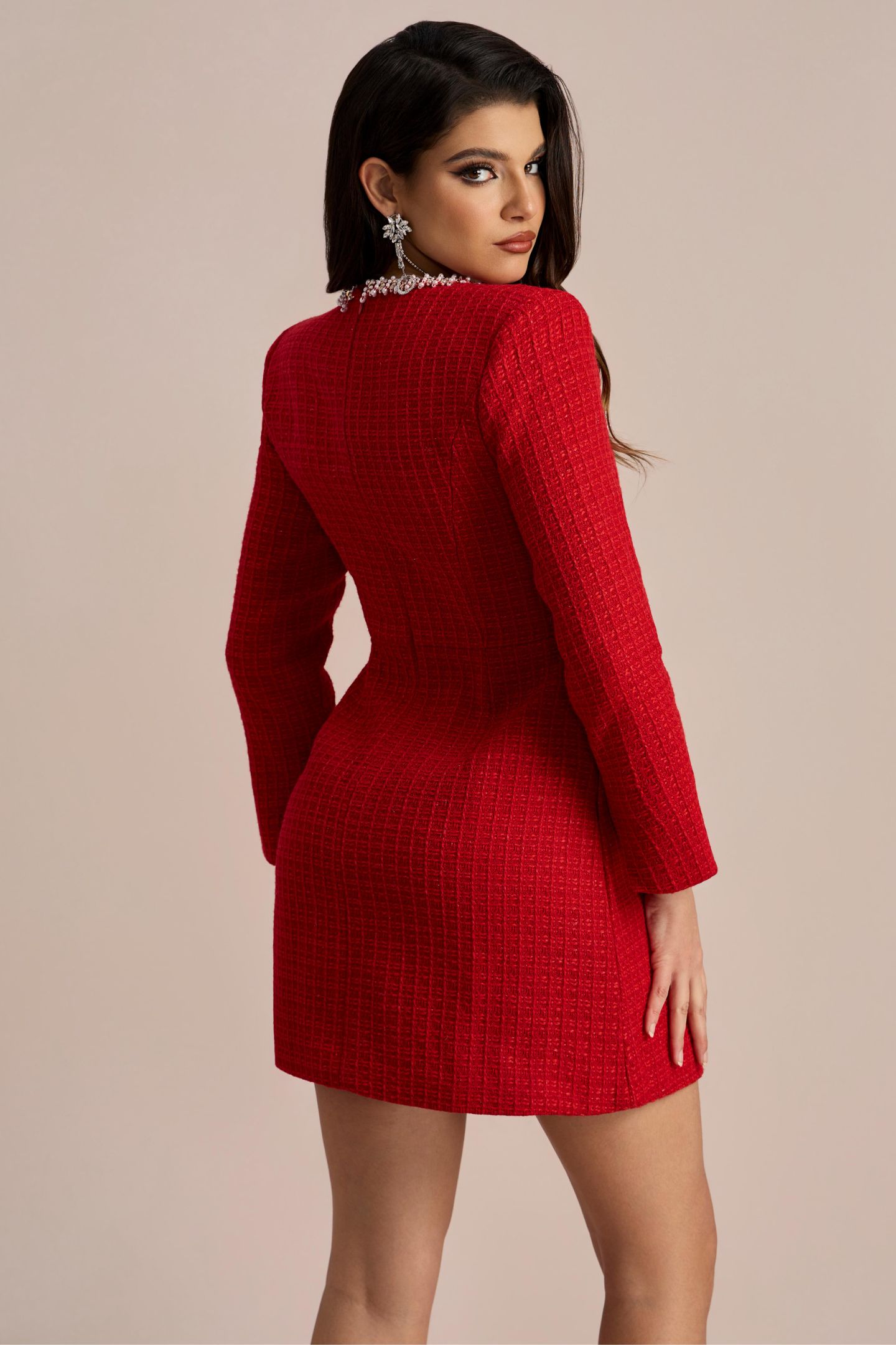 Camilla Square Neck Tweed Mini Dress-Sunfere Camilla Square Neck Tweed Mini Dress-Sunfere