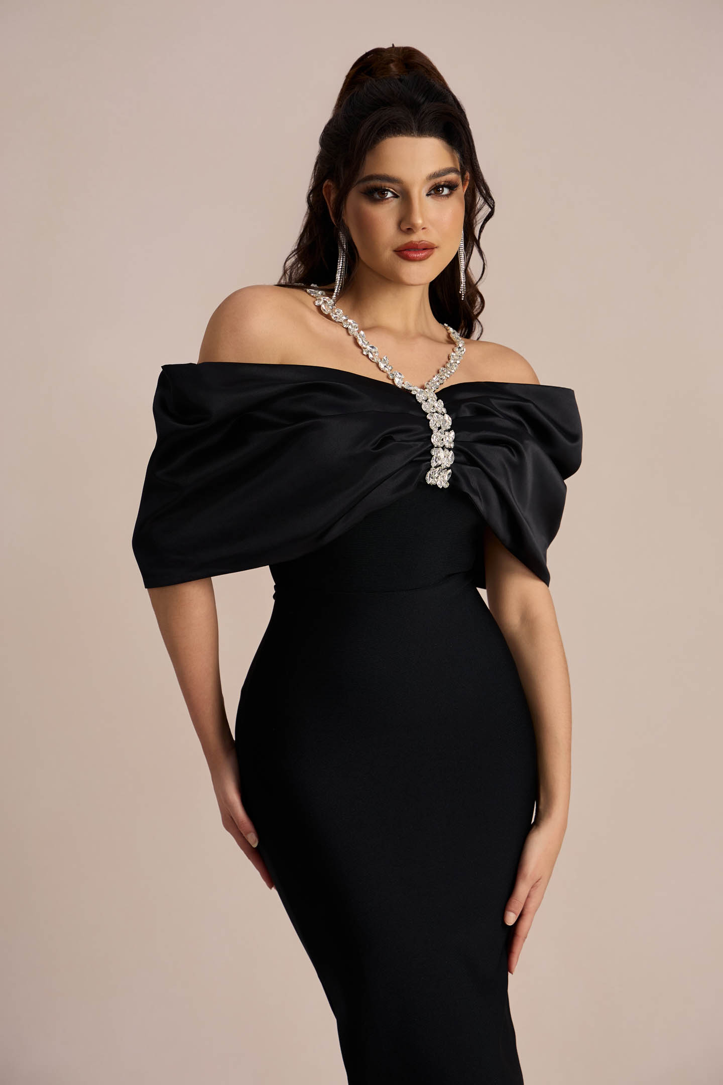 Alva Off Shoulder Diamante Maxi Dress-Sunfere Alva Off Shoulder Diamante Maxi Dress-Sunfere