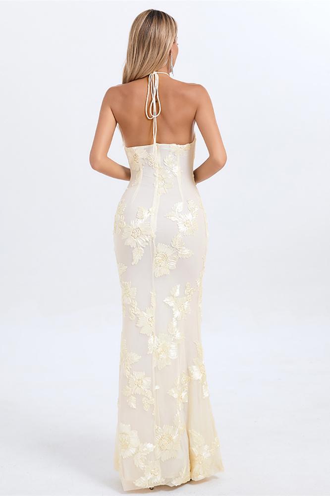 Lorraine Halter Emboidered Floral Maxi Dress-Sunfere Lorraine Halter Emboidered Floral Maxi Dress-Sunfere