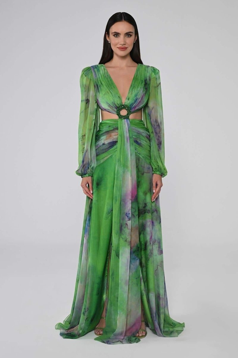 Novia V-neck Double Slits Maxi Dress-Sunfere Novia V-neck Double Slits Maxi Dress-Sunfere