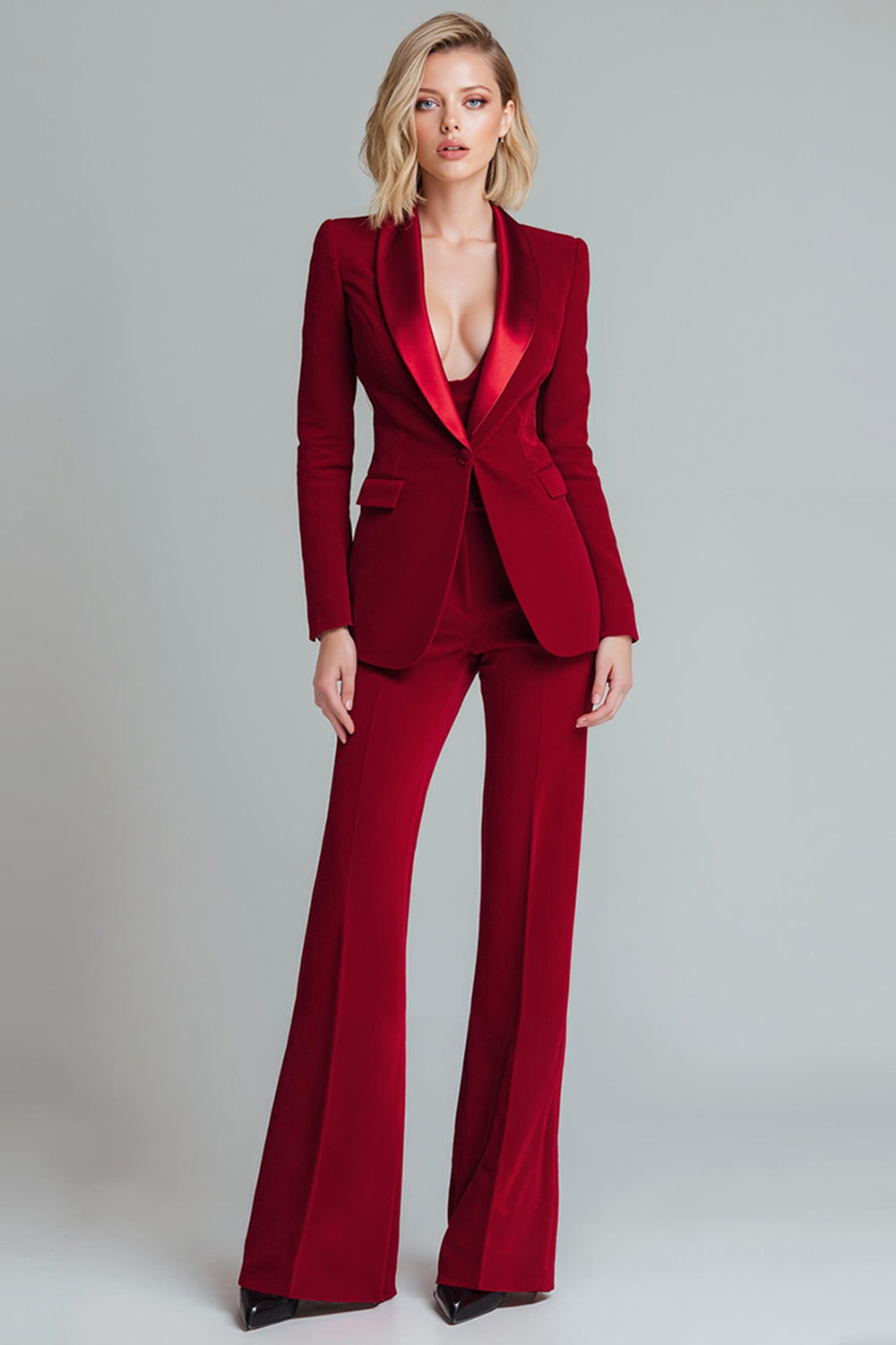 Dresstells Women Red 2 Piece Pageant Interview Suits with Sleeves Shawl ...