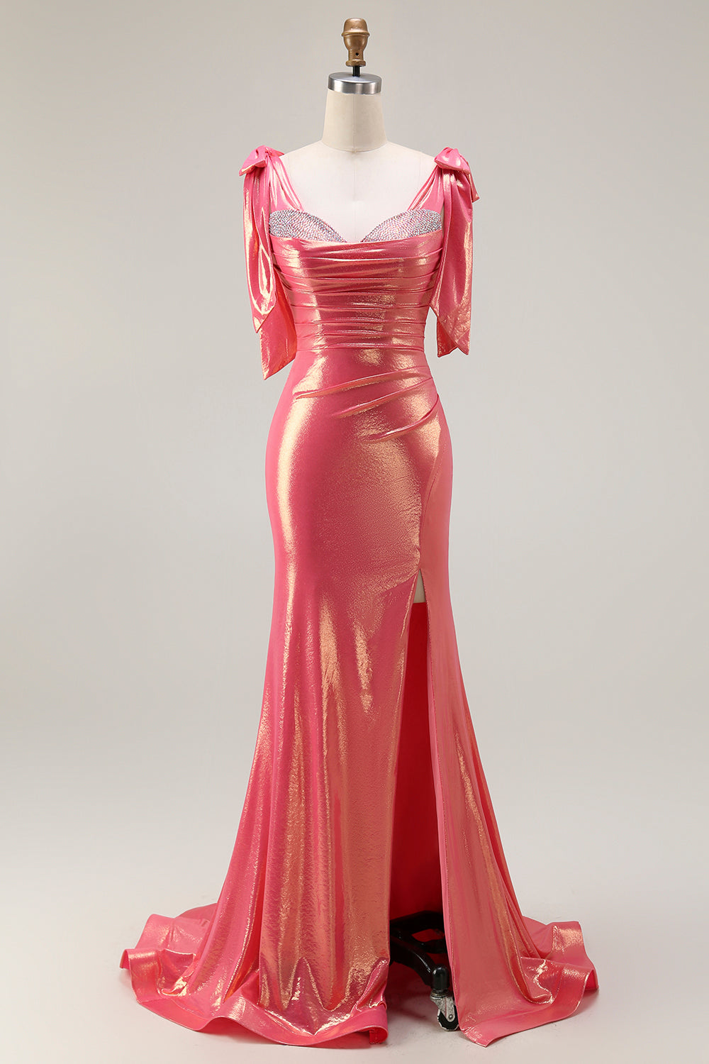 Dresstells Women Sparkly Coral Long Prom Dress with Slit Mermaid Beaded ...