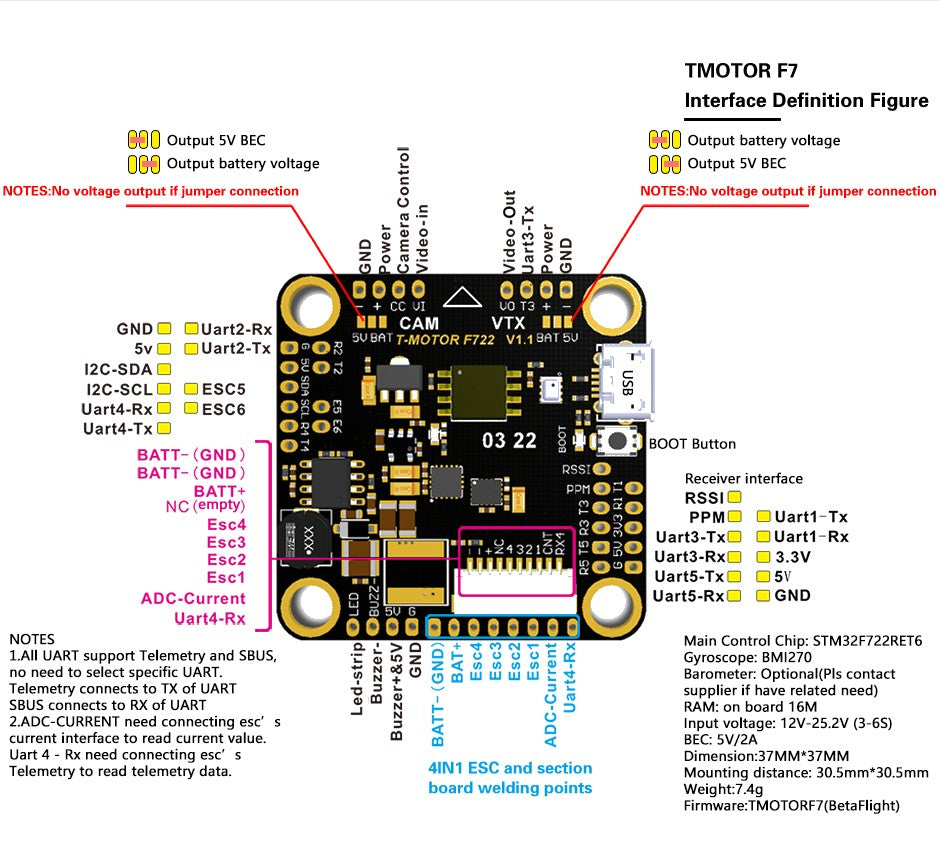 TMOTOR F7 30.5X30.5 FPV Drones Flight Controller T Motor
